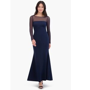 Eliza J | Dresses | New Eliza J Navy Sheer Mesh Trim Scuba Crepe Long ...